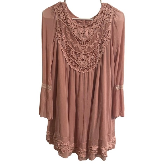SML Sport | Dresses | Sml Sport Pink Baby Doll Dress Wcrochet Bell ...